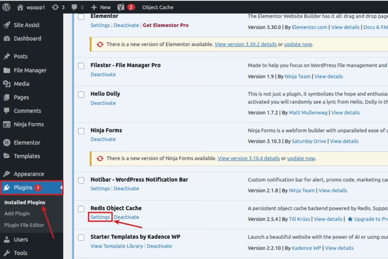 Install Redis Object Cache Plugin into WordPress